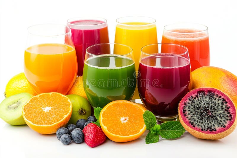 Various Colorful Fresh Fruit Juices in Difrent Colors and Flevors Stock ...