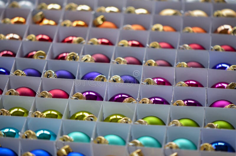 Colorful Glass Christmas Tree Balls Lying in Opened Boxes Stock Image ...