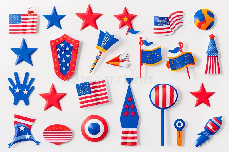 Various Colorful Independence Day Symbols Arranged on a Clean White ...