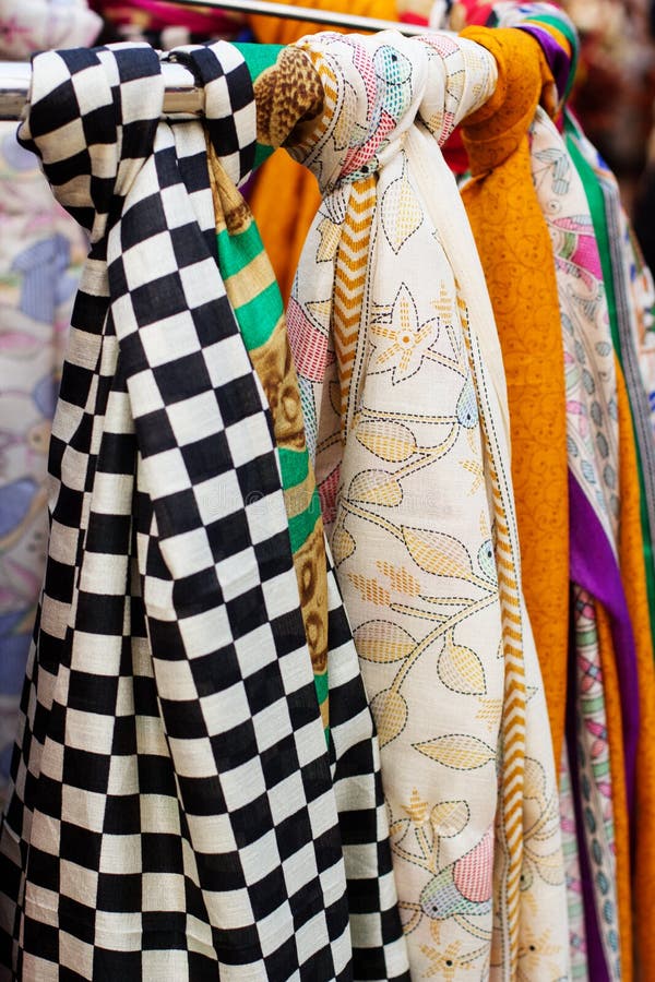 Various of Colorful Indian Fabrics in Market Stock Photo - Image of ...