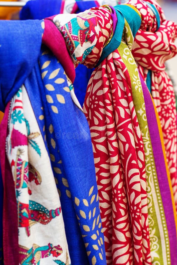 Various of Colorful Indian Fabrics in Market Stock Photo - Image of ...