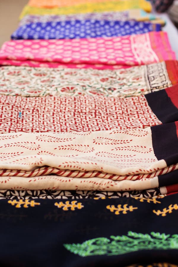 Various of Colorful Indian Fabrics in Market Stock Photo - Image of ...
