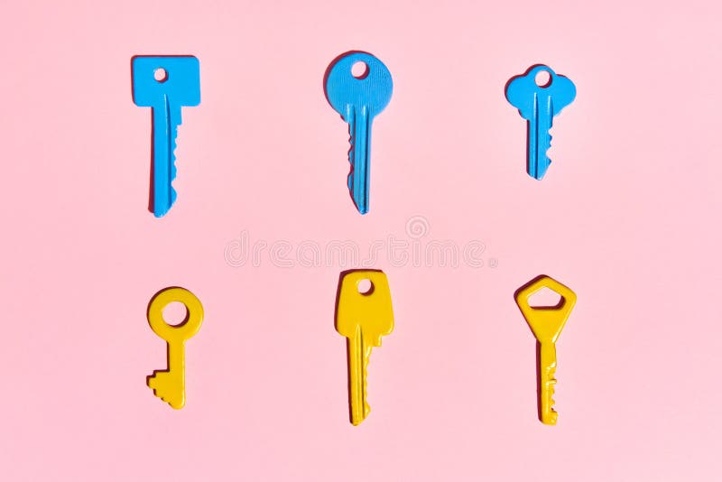 Various Colorful Keys on Pink Background. Stock Photo - Image of ...