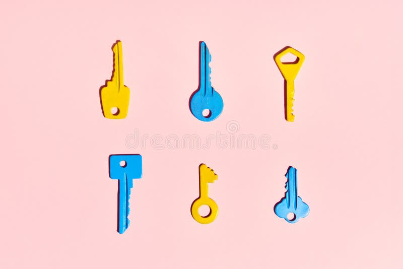 Various Colorful Keys on Pink Background. Stock Photo - Image of lock ...