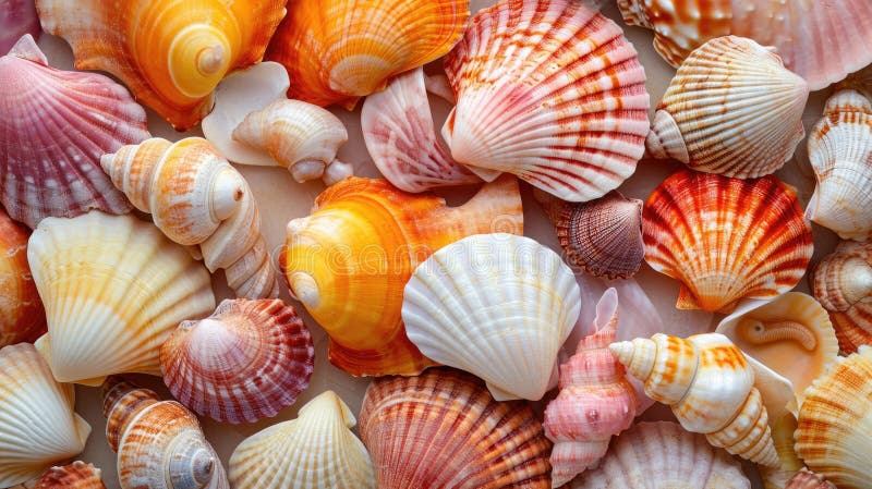 Various Colorful Seashells Create a Captivating Background, Ai ...