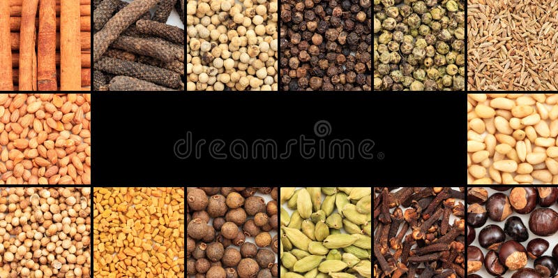 Various Colorful Spice Seeds Collage Stock Photo - Image of cinnamon ...