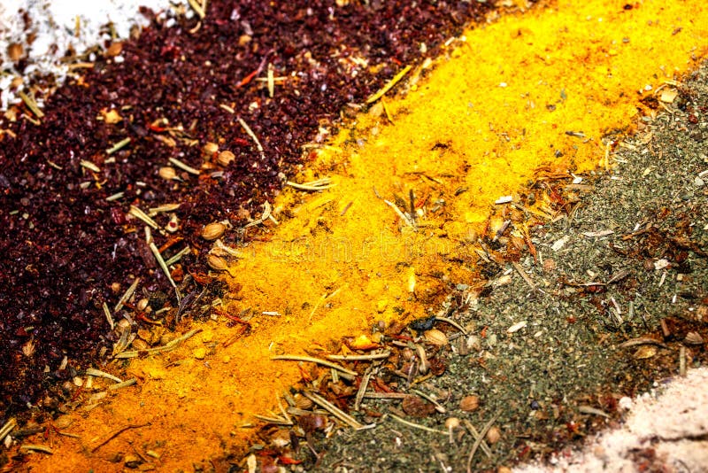 Various Colorful Spices Close Up Stock Photo - Image of aroma, closeup ...