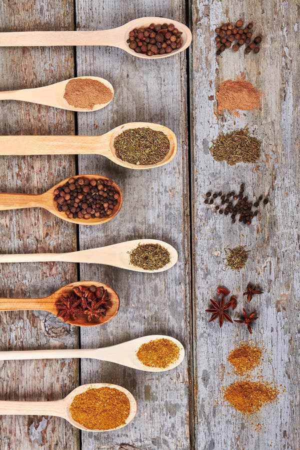 Various Colorful Spices on Wooden Boards. Stock Photo - Image of anise ...