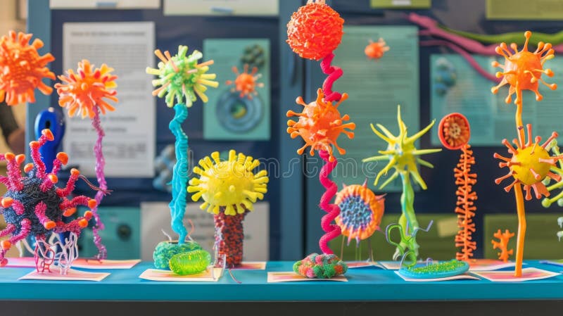 Various Colorful Virus Models on Display Stock Photo - Image of blue ...