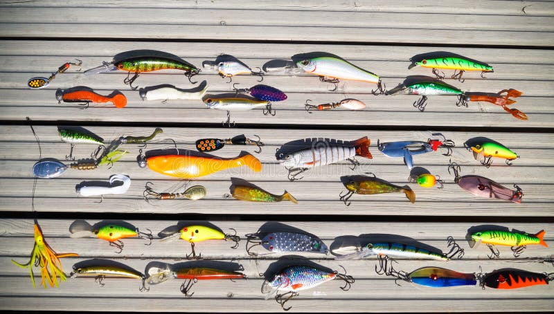 Various Baits for Catching Predatory Fish on Spinning Stock Image ...