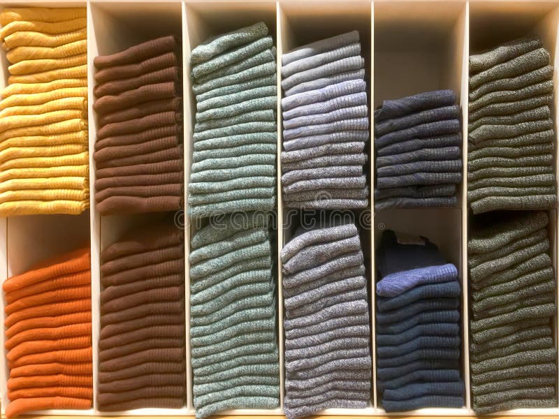 Various Colors Folded Clothes Stock Image - Image of fabric, shop ...