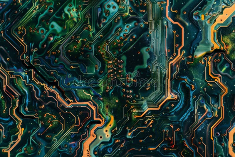 Various Colors Merge on a Computer Circuit Board, Creating a Vibrant ...