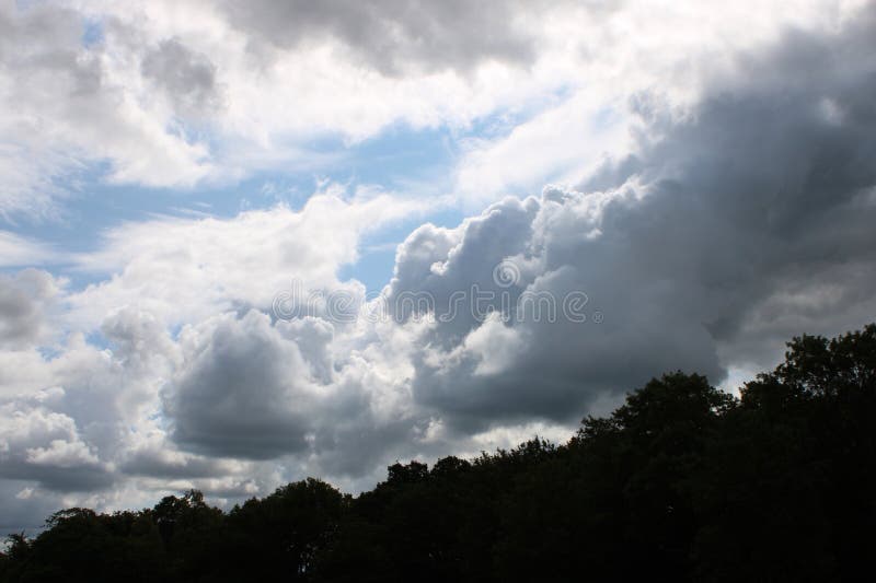 Various Coloured Cloud Shapes in Sky, Trees at Bottom of Frame Stock ...