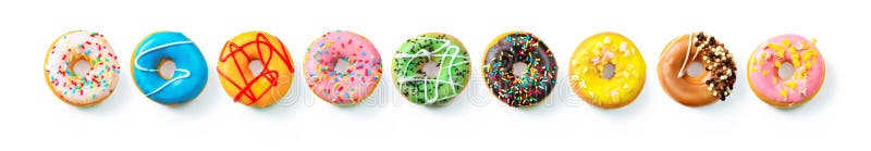 Various Colourful Donuts in a Row Stock Photo - Image of assorted, food ...