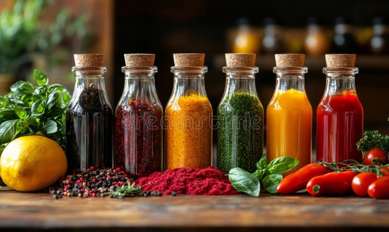 Various Colourful Fresh Raw Ingredients and Already Blended Mix in a ...