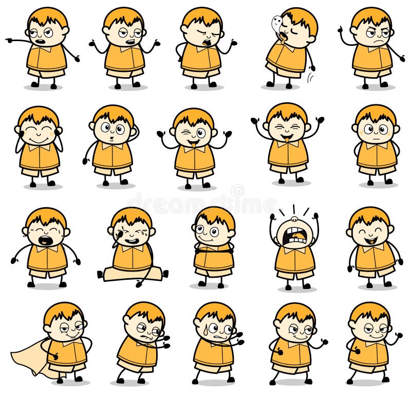 Various Comic Fat Boy Poses - Set of Vintage Concepts Vector ...