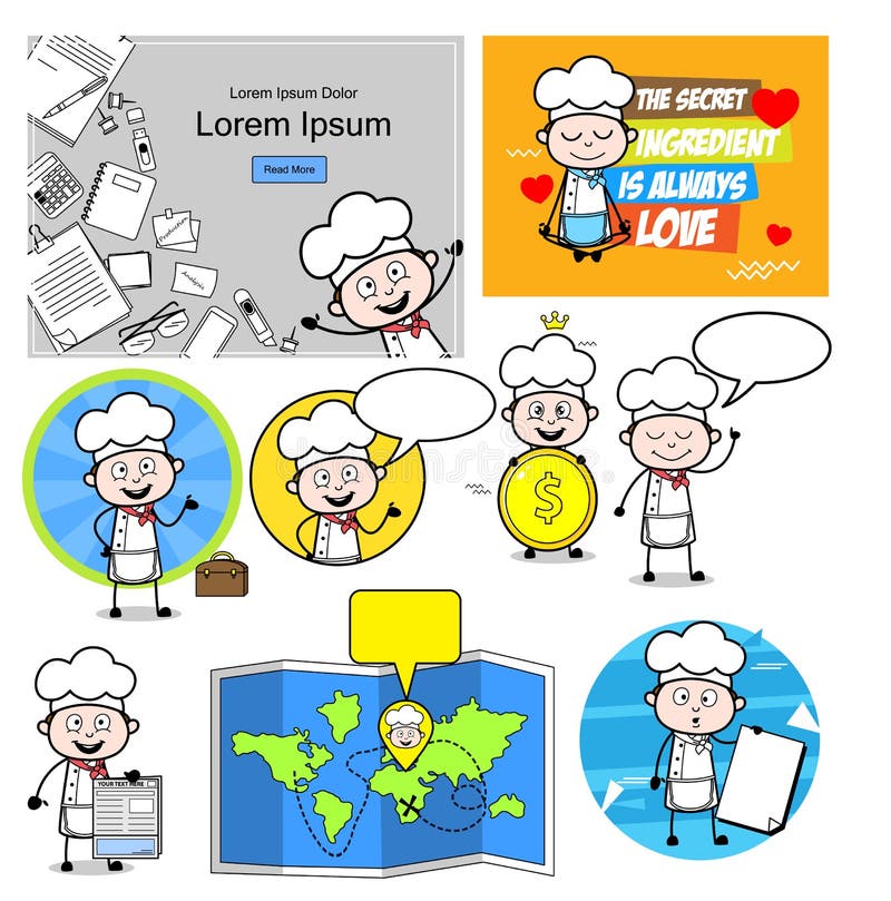 Various Concepts of Cartoon Chef - Collection of Comic Vector ...