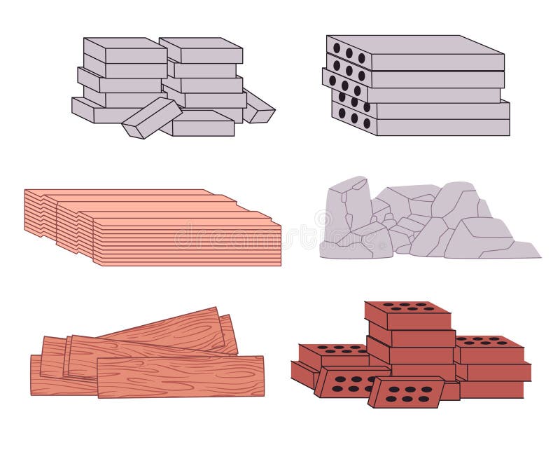 Various Construction Materials Including Stacks of Grey Bricks Concrete ...