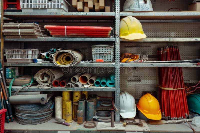 Building Materials and Equipment Display on Shelves for Hardware and ...