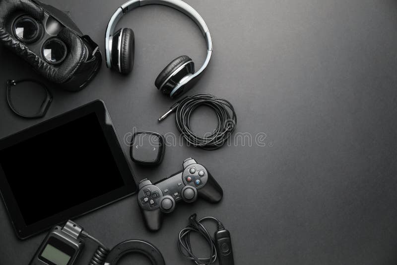 Different Modern Devices on Dark Background Stock Photo - Image of ...