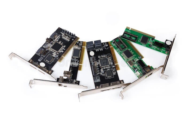 Various Internal Expansion Cards for PC on a White Background Stock ...