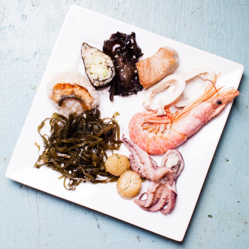 Various Cooked Seafood stock image. Image of fillet, algae - 95976937