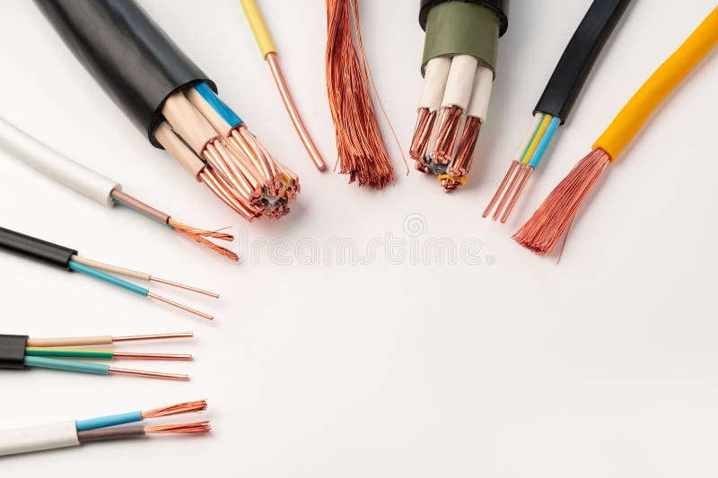 Various Copper Electrical Wires Isolated on White Background Stock ...