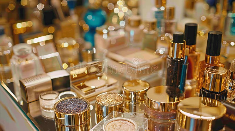 Various Cosmetics and Flowers on the Table. Selective Focus Stock Photo ...