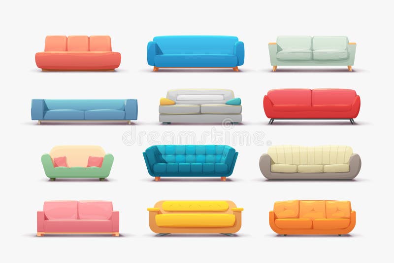 A Various Couches in Set on White Stock Vector - Illustration of modern ...
