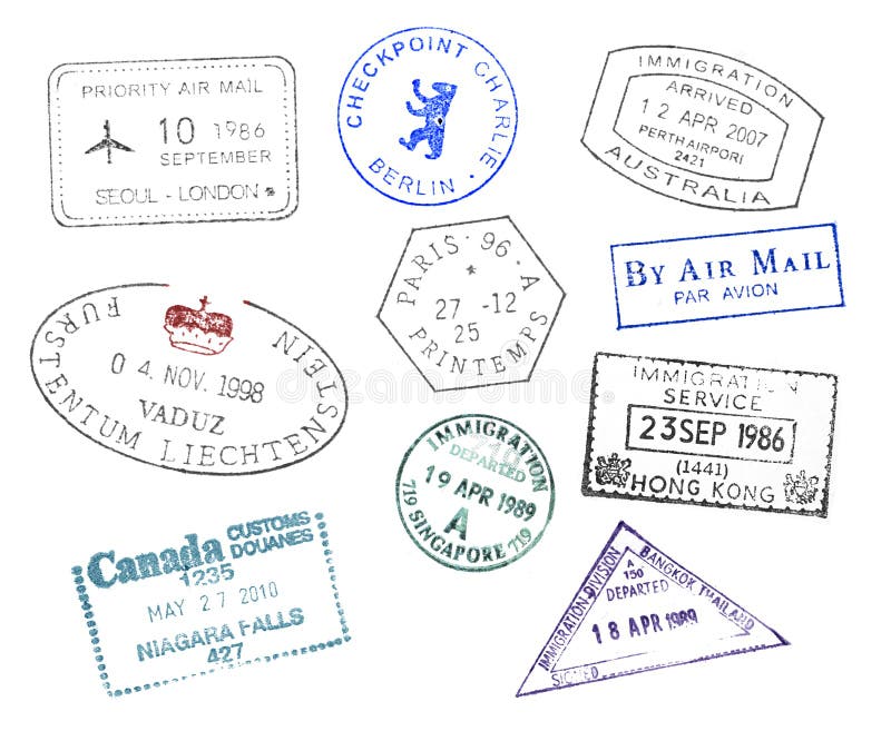 Various Countries Passport Stamps Stock Illustration - Illustration of ...