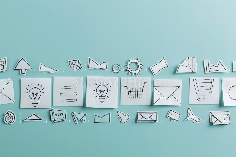 Creative CRM Icons and Symbols Arranged Neatly on a Soothing Solid ...