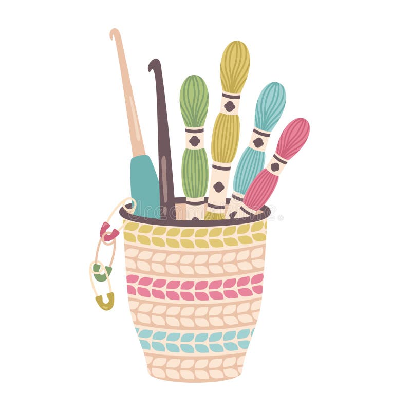 Various Crochet Hooks, Yarn and Threads, Colour Pins. Crocheting ...