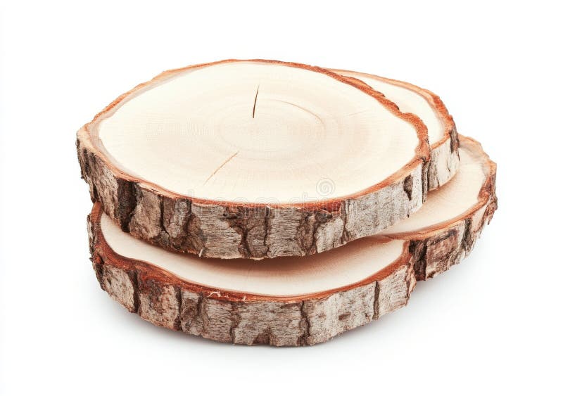 Various Cross Sections of Tree Trunks Flying on a White Background ...