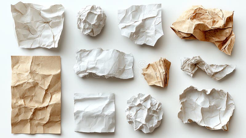 Various Crumpled Papers Arranged Creatively on a Flat Surface Stock ...