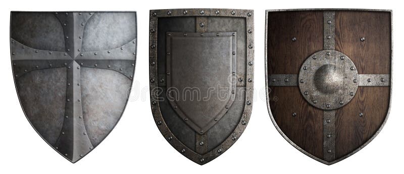 Various Crusaders Knights Shields Set Isolated 3d Illustration Stock ...