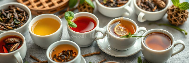 Various Cups of Herbal Tea with Different Colors and Flavors Arranged ...