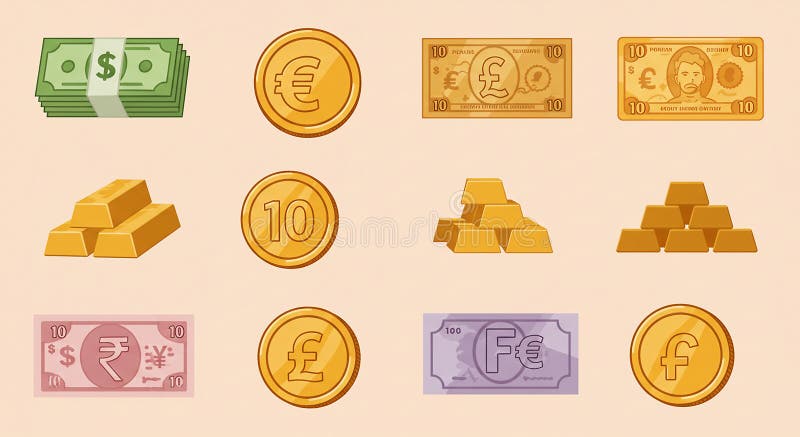 Various Currency Representations are Illustrated, Including Stacks of ...