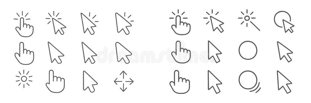 Various Cursor Icons Designed for User Interface Applications in Clean ...
