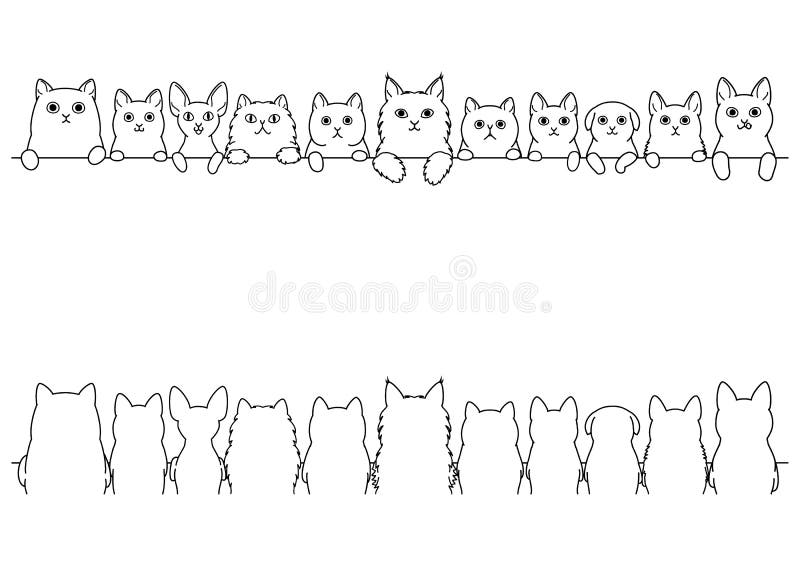 Various Cute Cats Line Art Border Set Stock Vector - Illustration of ...