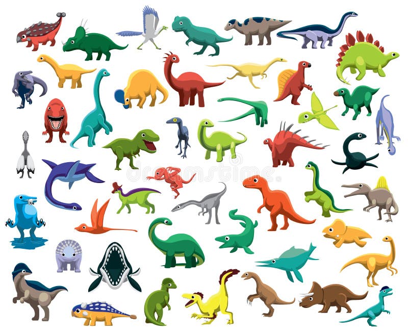 Various Cute Colorful Dinosaur Characters Cartoon Vector Stock Vector ...