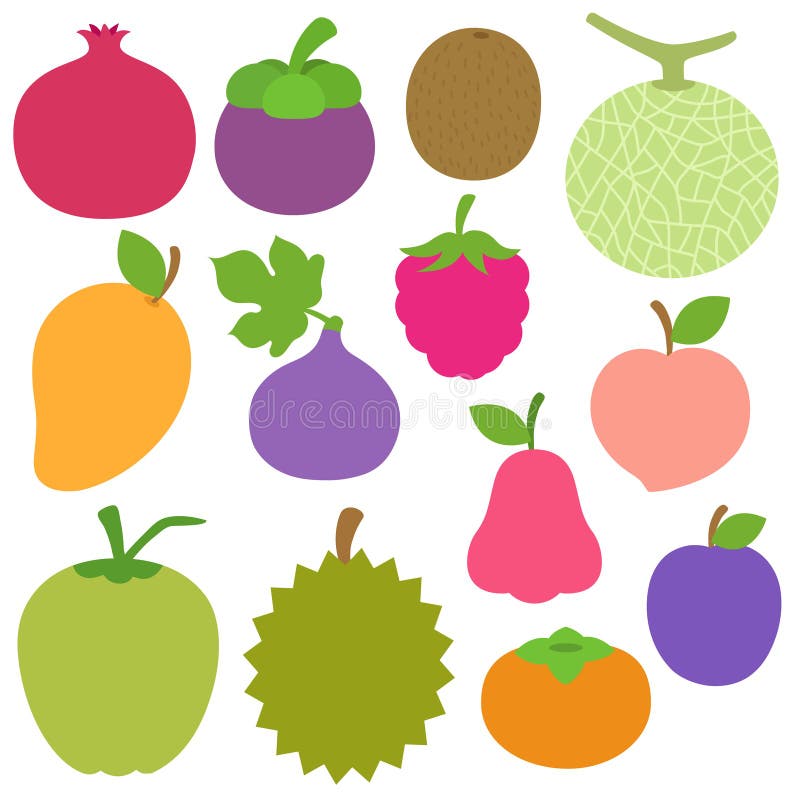 Various Cute Exotic Fruits Clip Art in Flat Vector Style Drawings ...