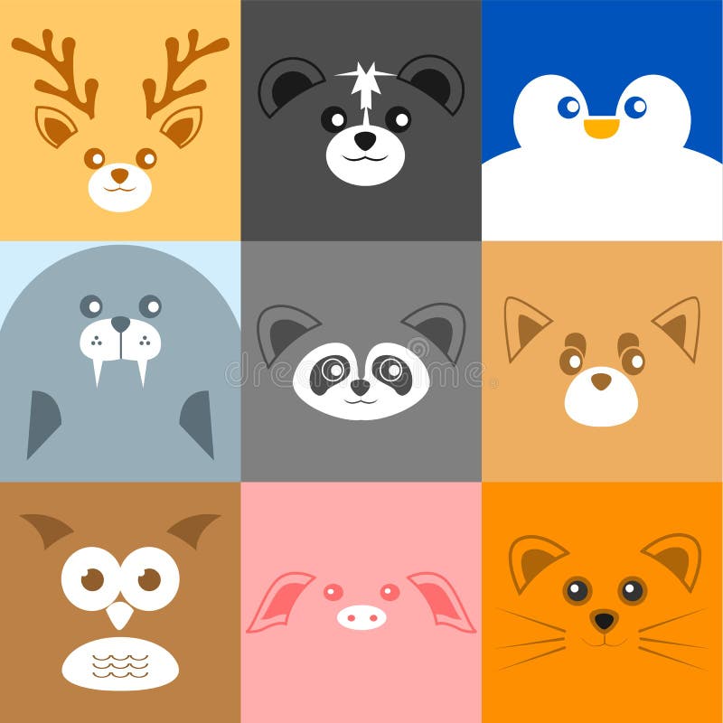 Various Cute Face Animal Face Illustration Stock Vector - Illustration ...