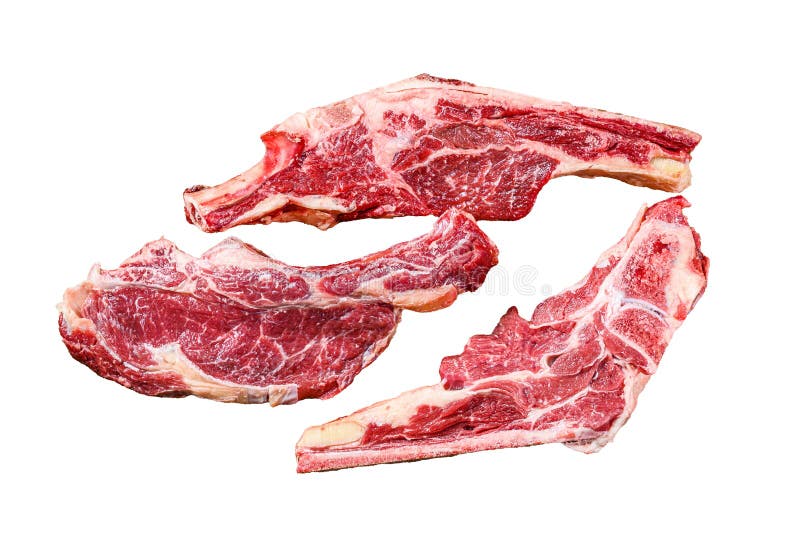 Various Cuts of Raw Beef Meat. Isolated on White Background, Top View ...