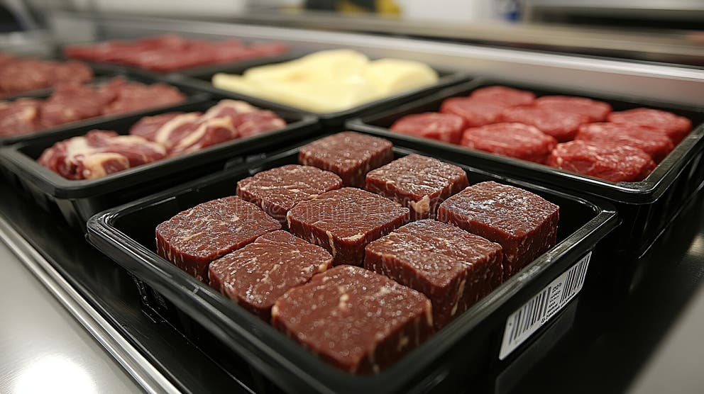 Various Cuts of Raw Meat in Plastic Trays Stock Illustration ...
