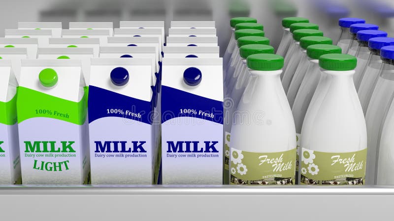 Various 3D Milk Containers on Refrigerator Stock Illustration ...