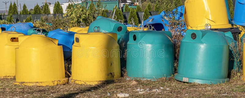 Various Damaged and Discarded Recycling Containers Stock Photo - Image ...