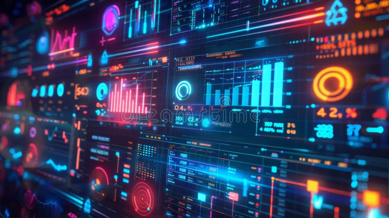 Various Data Charts and Graphs on a Digital Dashboard in a High-tech ...
