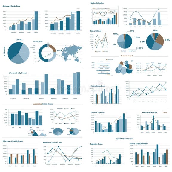 Various Data Visualization Elements Including Bar Charts, Line Graphs, and Pie Charts Stock ...