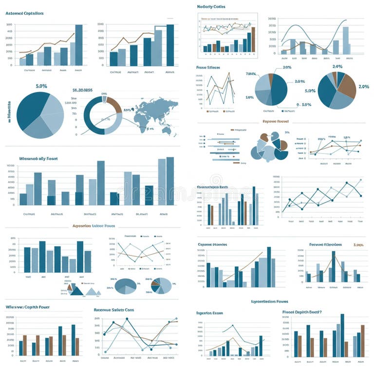 Various Data Visualization Elements Including Bar Charts, Line Graphs ...