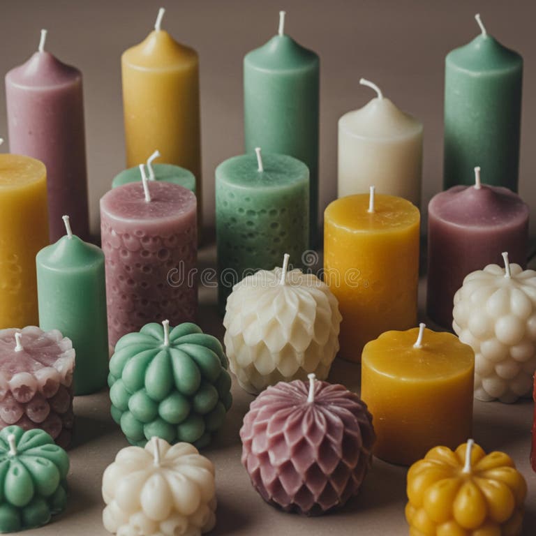 Various Decorative Candles in an Array of Colors and Shapes are ...